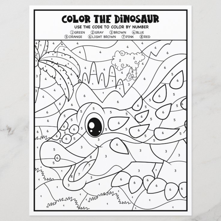 Dinosaur Activity For Kids Coloring Page By Number | Zazzle