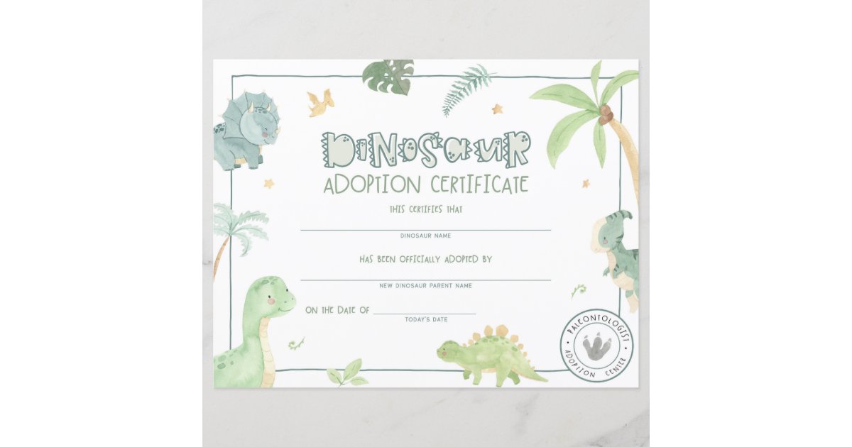 Dinosaur Adoption Certificate | Zazzle