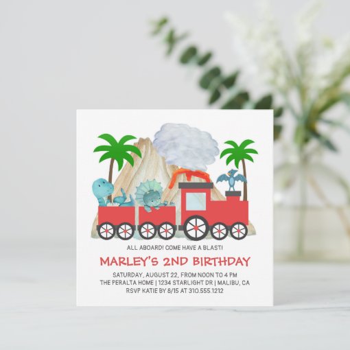 Dinosaur Adventure Train Birthday Party Invitation | Zazzle