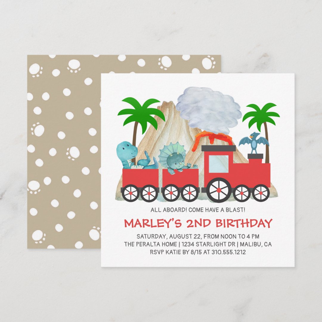 Dinosaur Adventure Train Birthday Party Invitation | Zazzle
