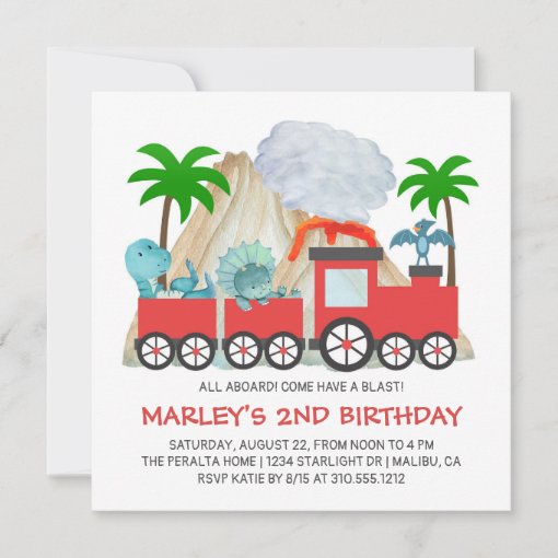 Dinosaur Adventure Train Birthday Party Invitation | Zazzle