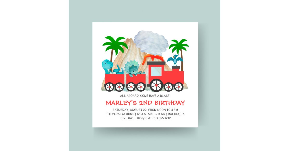 Dinosaur Adventure Train Birthday Party Invitation | Zazzle