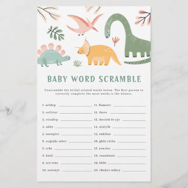 Dinosaur Baby Shower Game | Zazzle