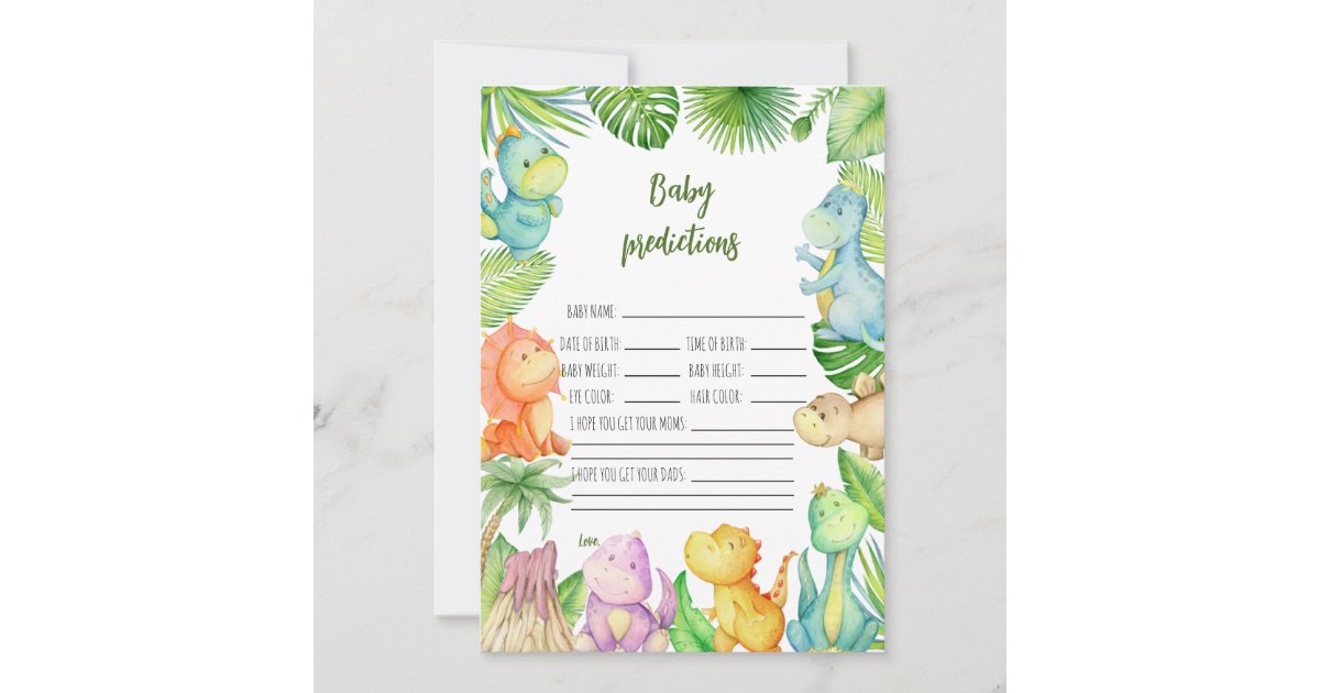 Dinosaur Baby Shower Predictions Card | Zazzle