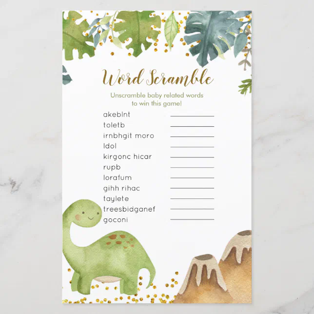 Dinosaur Baby Shower Word Scramble Game | Zazzle