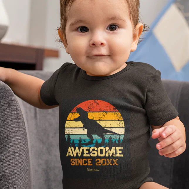 Dinosaur Birthday Boy Awesome Since Birth Year Baby Bodysuit | Zazzle