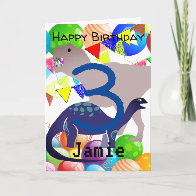 Dinosaur Birthday Card For 3 Year Old | Zazzle