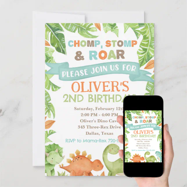 Dinosaur Birthday Invitation, Dino Invitation | Zazzle