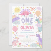 DINOSAUR BIRTHDAY Invitation Girl One-a-saurus | Zazzle