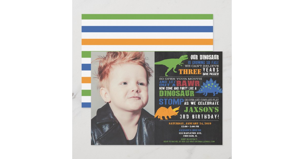 Dinosaur birthday invitations boy photo invitation | Zazzle