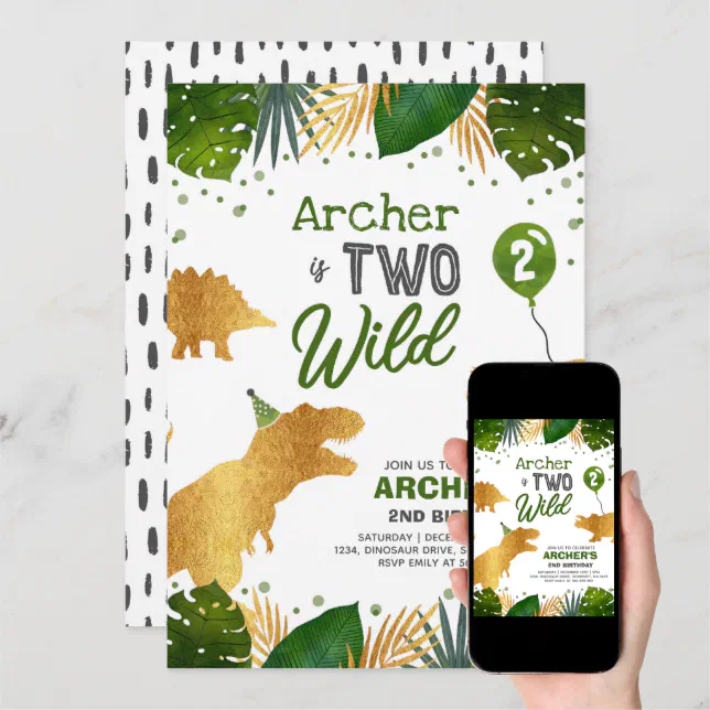 Dinosaur Birthday Invite Two Wild Dinosaur Party | Zazzle