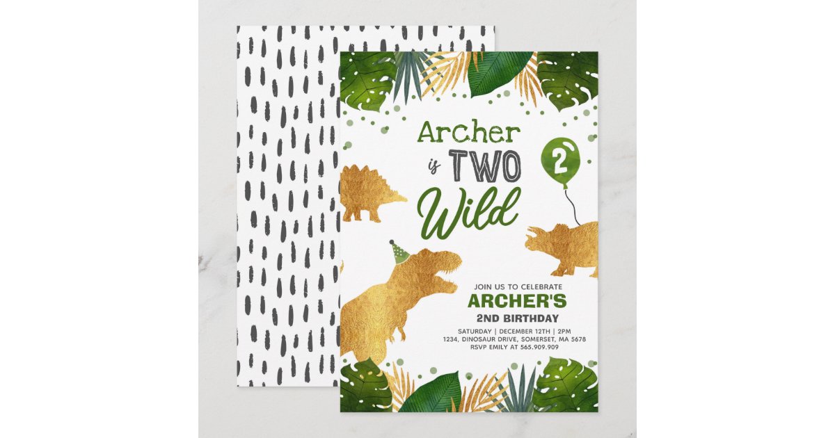 Dinosaur Birthday Invite Two Wild Dinosaur Party | Zazzle