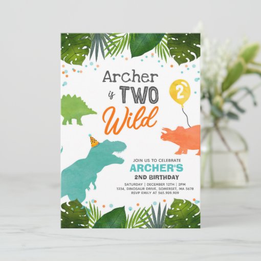 Dinosaur Birthday Invite Two Wild Dinosaur Party | Zazzle