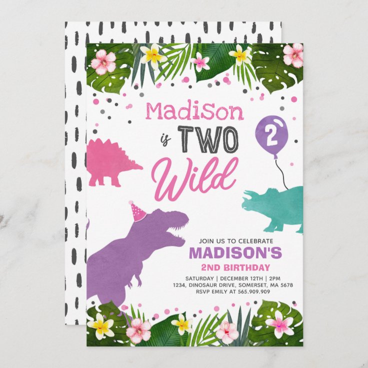 Dinosaur Birthday Invite Two Wild Dinosaur Party | Zazzle