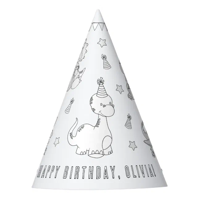 Dinosaur Birthday Party - Color Your Own Hat | Zazzle