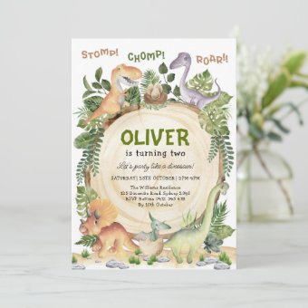 Dinosaur Birthday Party | Stomp Chomp Roar Invitation | Zazzle