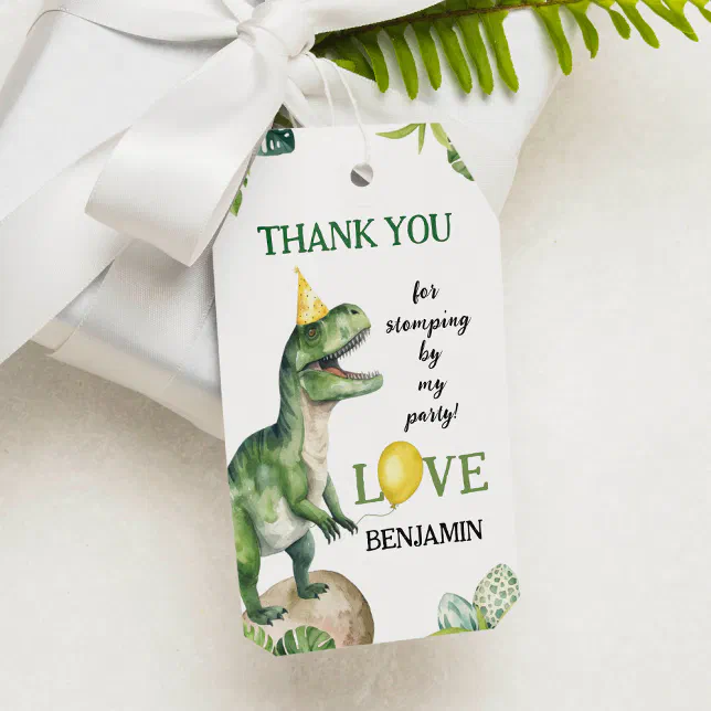 Dinosaur Birthday Party Thank You Tag | Zazzle