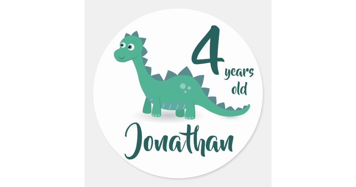 Dinosaur birthday personalized stickers. classic round sticker | Zazzle