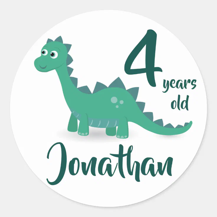 Dinosaur birthday personalized stickers. classic round sticker | Zazzle