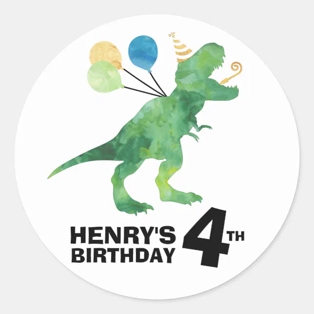 Dinosaur Birthday Stickers - Any Age - Add Name | Zazzle