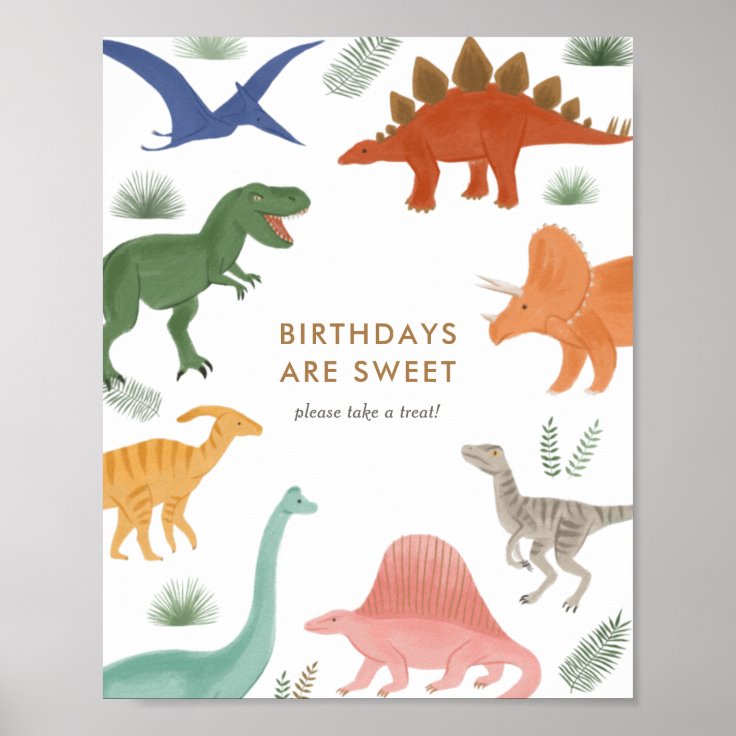 Dinosaur Birthday Take a Treat Dessert Table Sign | Zazzle