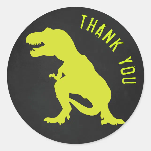 Dinosaur Birthday Thank you Chalkboard Classic Round Sticker | Zazzle