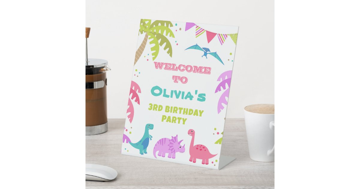 Dinosaur Birthday, Welcome Pedestal Sign | Zazzle