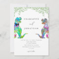 Dinosaur Bride and Groom Greenery Wedding Invitation | Zazzle