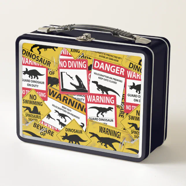 Dinosaur Caution Signs Metal Lunch Box | Zazzle