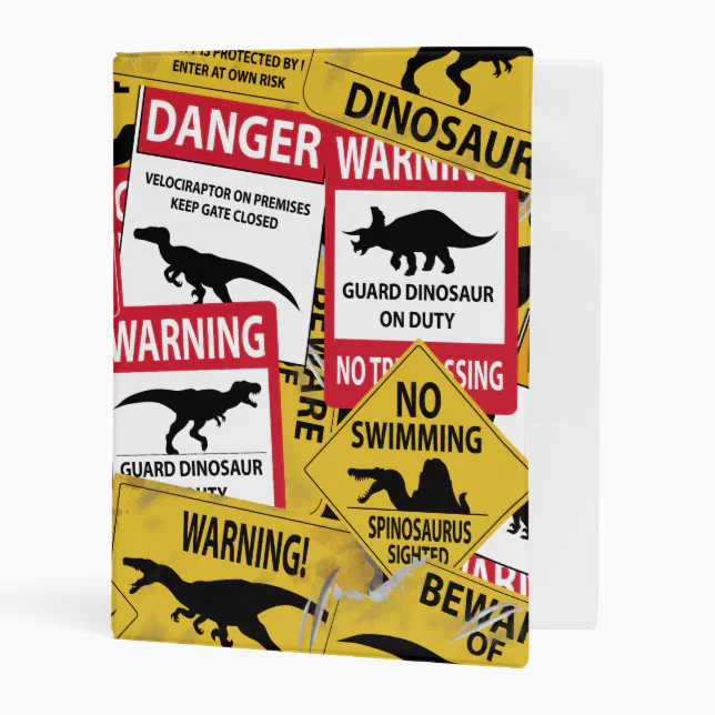 Dinosaur Caution Signs Mini Binder | Zazzle