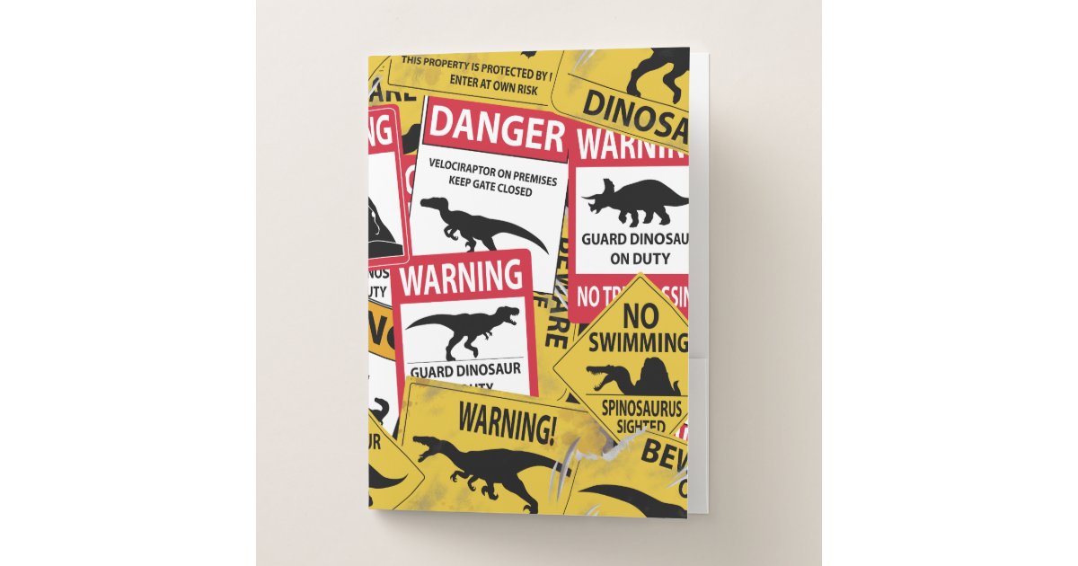 Dinosaur Caution Signs Pocket Folder | Zazzle