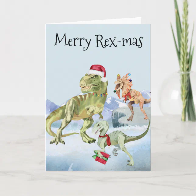 Dinosaur Christmas Tyrannosaur Raptor Merry Rex Card | Zazzle
