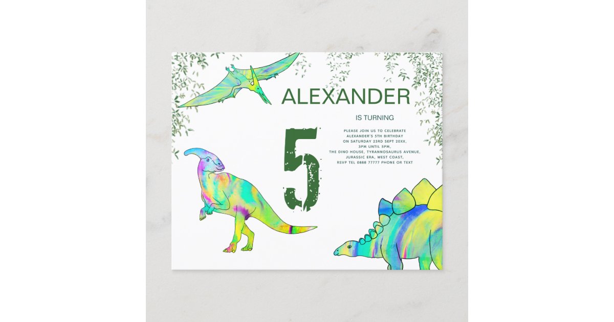 Dinosaur colorful Birthday Party budget Flyer | Zazzle
