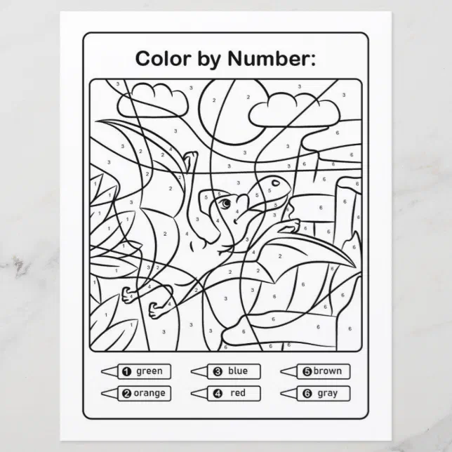 Dinosaur Coloring Page by number - Pterodactyl | Zazzle