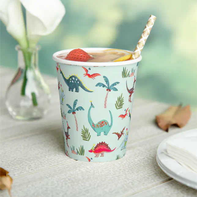 Dinosaur Cute blue Kids Paper Cups | Zazzle