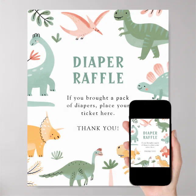 Dinosaur Diaper Raffle Poster | Zazzle