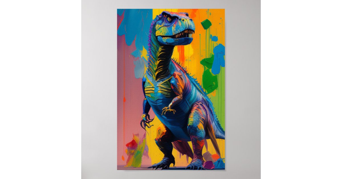 Dinosaur Digital Art: Bright & Vibrant T-Rex Post Poster | Zazzle