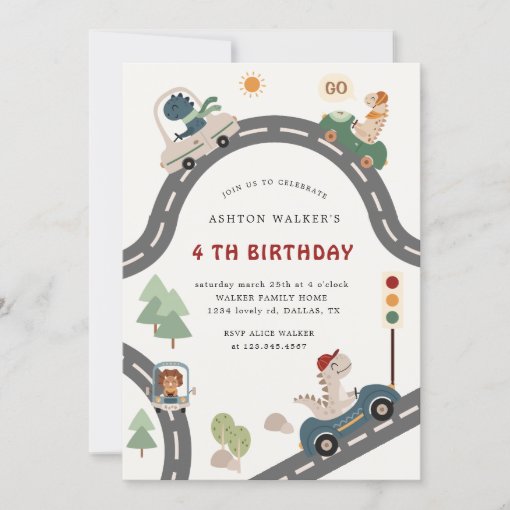 Dinosaur Driver Party Animals Kids Birthday Invitation | Zazzle