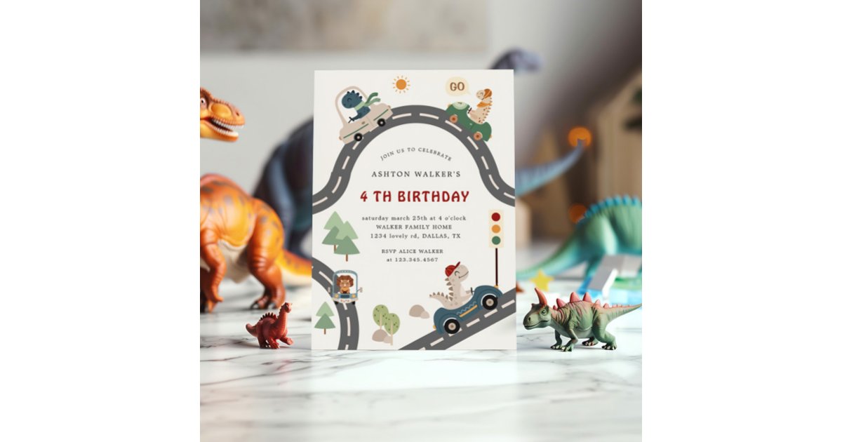 Dinosaur Driver Party Animals Kids Birthday Invitation | Zazzle