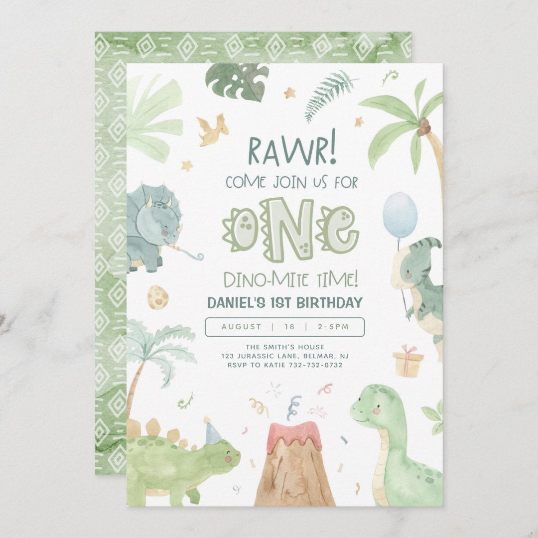 Dinosaur First Birthday Invitation | Zazzle