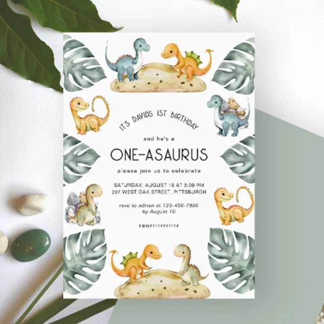 Dinosaur First Birthday Oneasaurus Party Invitation | Zazzle