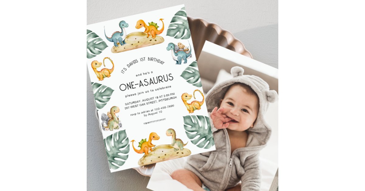 Dinosaur First Birthday Oneasaurus Party Photo Invitation | Zazzle