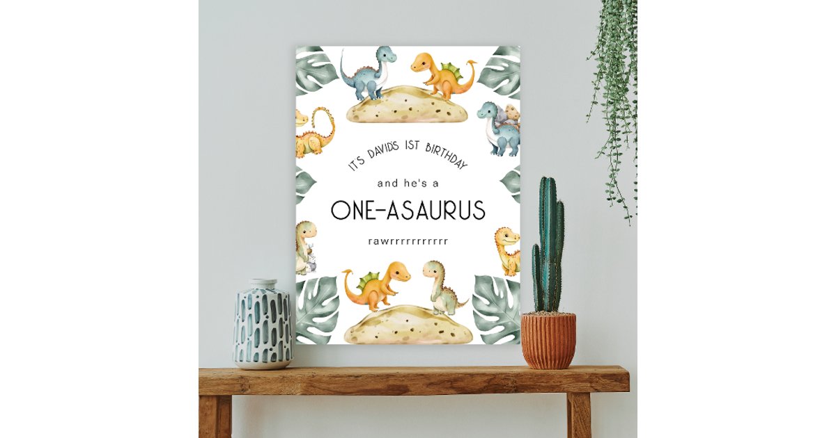 Dinosaur First Birthday Oneasaurus Party Poster | Zazzle