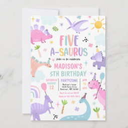 Dinosaur Five-A-Saurus 5th Birthday Party Invitation | Zazzle