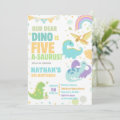 Dinosaur Five-A-Saurus 5th Birthday Party Pastel Invitation | Zazzle