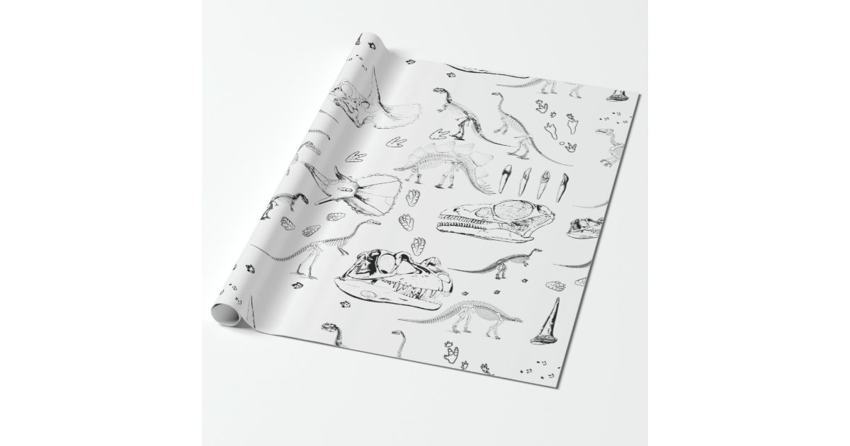 Dinosaur Fossil Bones Pattern Wrapping Paper | Zazzle