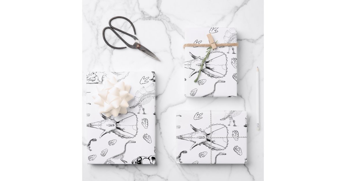 Dinosaur Fossil Bones Pattern Wrapping Paper Sheets | Zazzle
