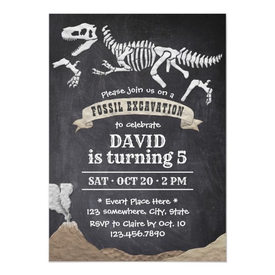 Dinosaur Fossil Excavation Chalkboard Birthday Invitation | Zazzle.com