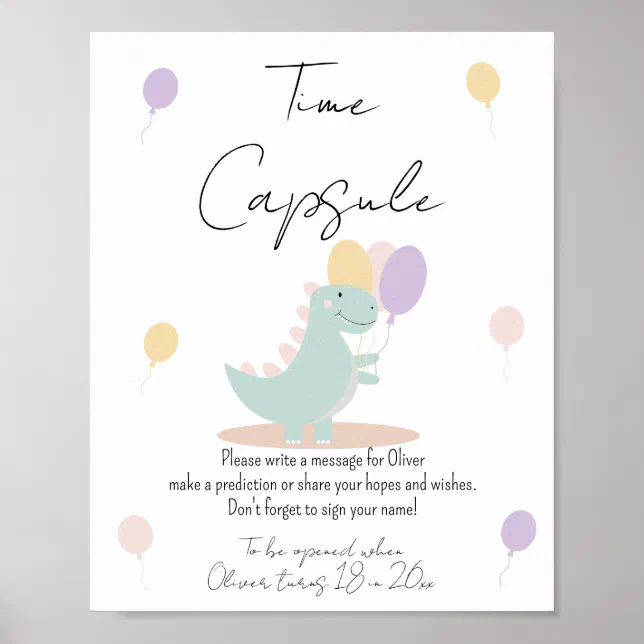 Dinosaur Girly Pink Birthday Party Time Capsule Poster | Zazzle