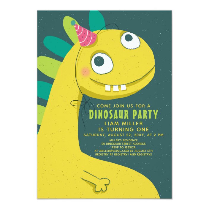 Dinosaur Green Fun Cute Simple Kids 1th Birthday Invitation | Zazzle.com